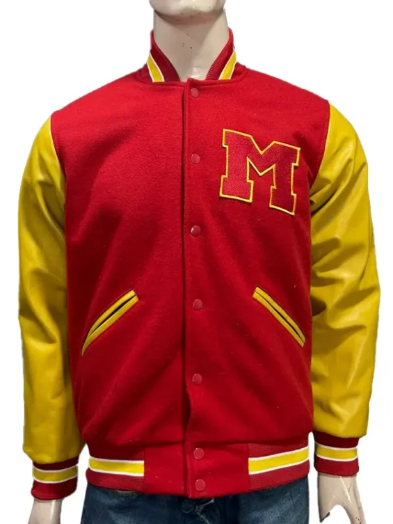 Thriller M Logo Michael Jackson Varsity Jacket | Red & Yellow Coat