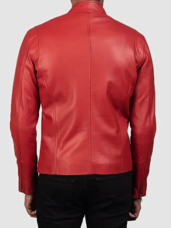 Mens Elegant Red Leather Jacket - TV JACKETS