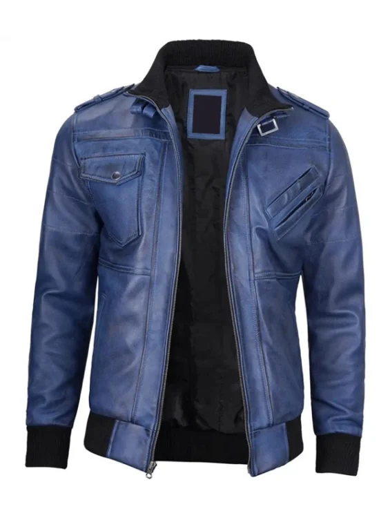 Blue Leather Jacket with Removable Hoodie - TV JACKETS
