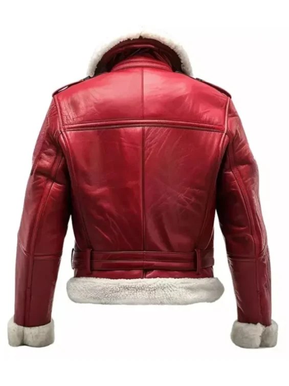 Christmas Red Leather Shearling Jacket - TV JACKETS