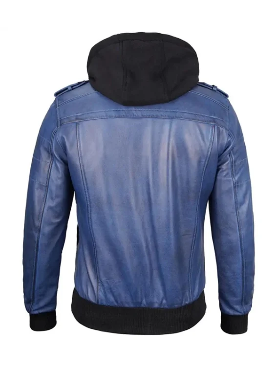 Blue Leather Jacket with Removable Hoodie - TV JACKETS