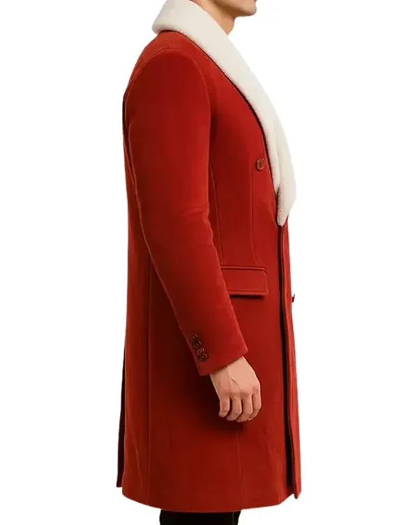 Men’s Red Shearling Christmas Long Coat - TV JACKETS