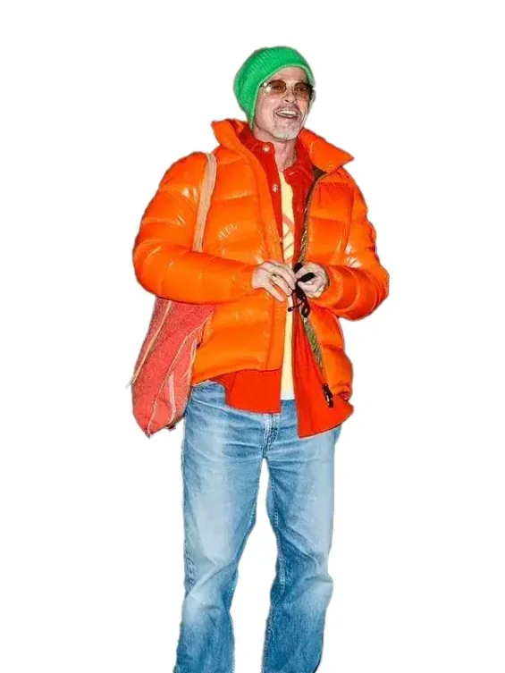 Movie Wolfs Brad Pitt Puffer Orange Jacket - TV JACKETS