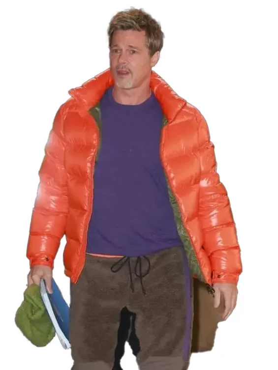 Movie Wolfs Brad Pitt Puffer Orange Jacket - TV JACKETS