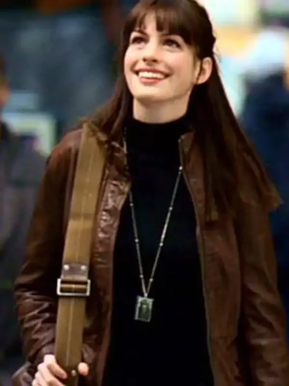 Anne Hathaway The Devil Wears Prada Brown Leather Jacket