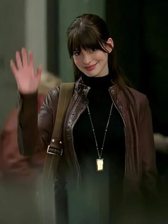 Anne Hathaway The Devil Wears Prada Brown Leather Jacket